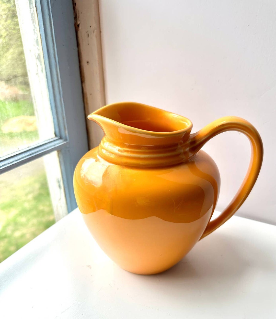 Vintage Yellow Orange Ceramic Pitcher - Nancy Calhoun Flamingo Pottery ...
