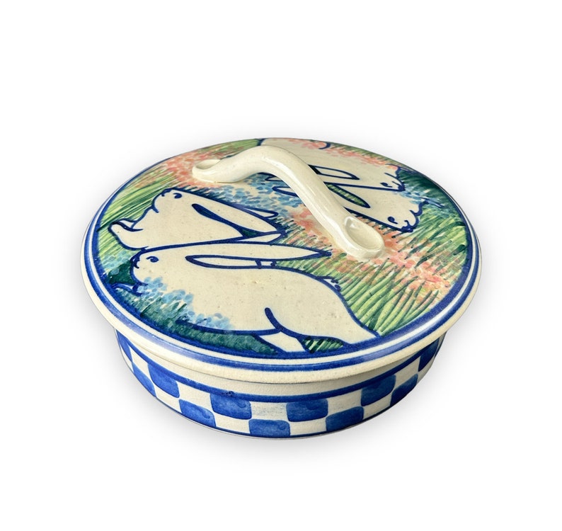 Vintage Debbie Dean Bunny Rabbits Pottery Casserole Bowl - Etsy