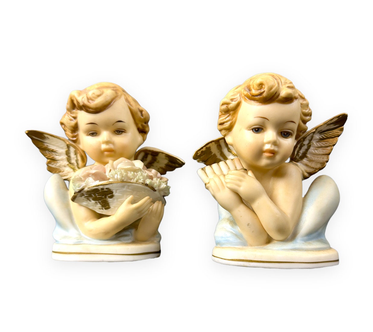 Vintage Porcelain Angel Figurines 1950s Norcrest Bisque Cherub Statues ...