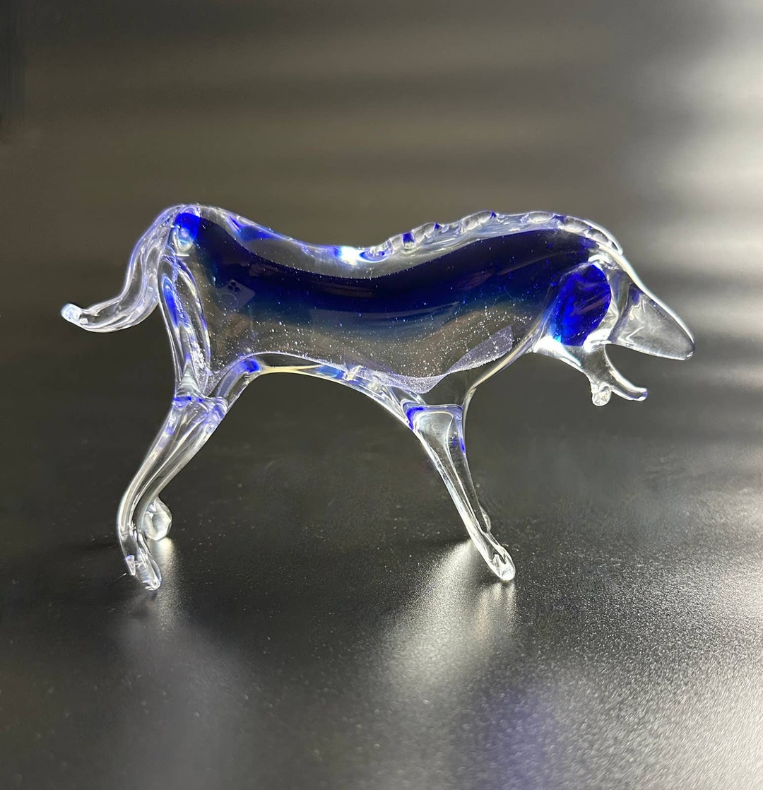 Murano Glass Bull Statue Beautiful Swirled Clear and Blue Glass Italy ...