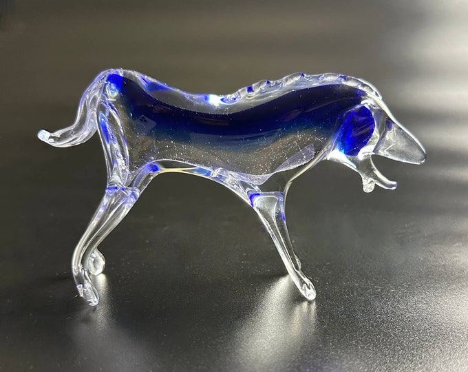 Murano Glass Bull Statue Beautiful Swirled Clear and Blue Glass Italy ...