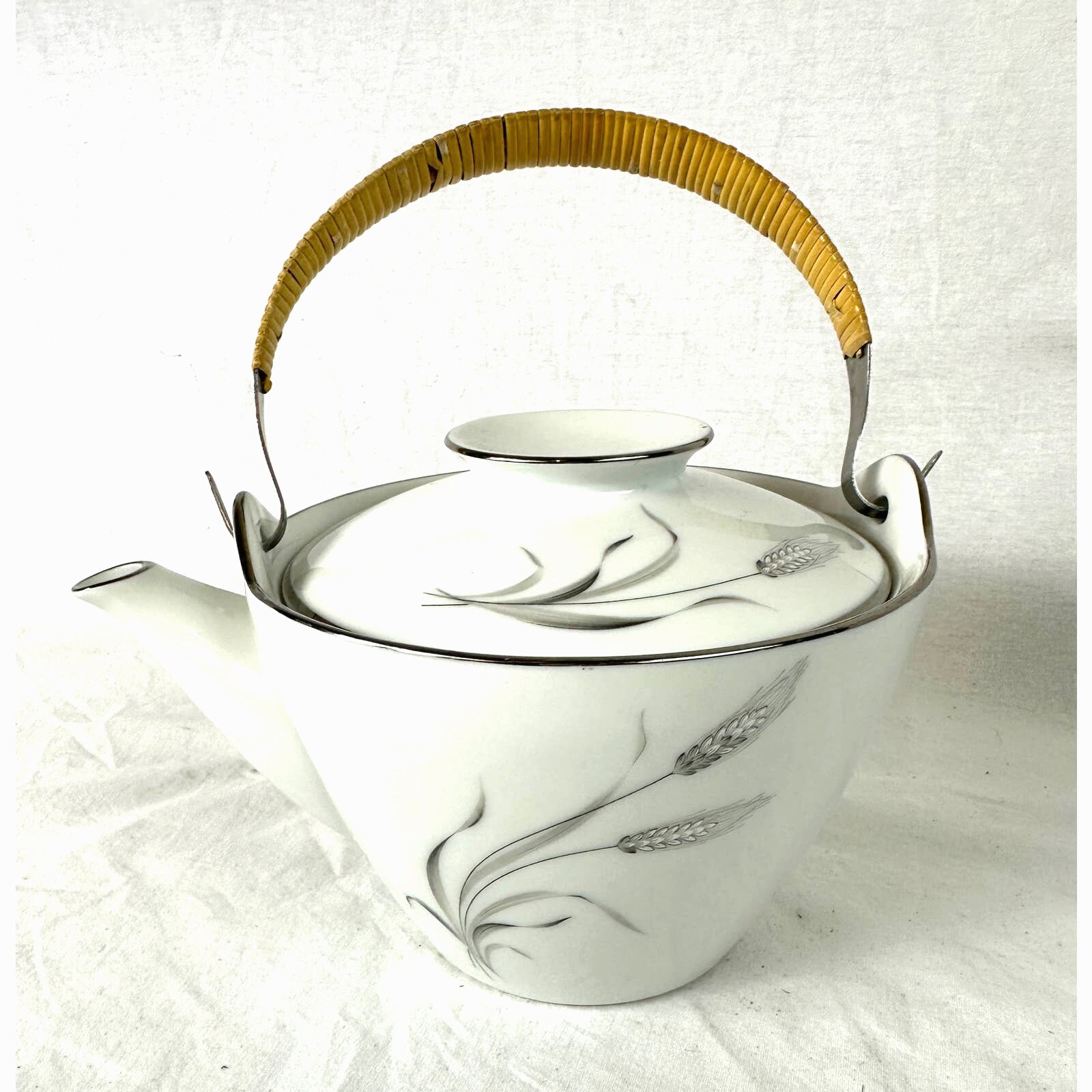 Vintage Noritake Prosperity Tea Pot Silver Wheat 6841 Bamboo Handle - Etsy