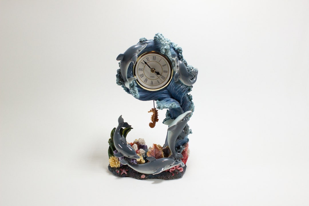 Vintage Dolphin Mantel Clock Figurine Quartz Seahorse Pendulum - Etsy