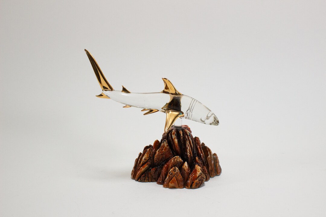Vintage Glass Baron Blue Water Shark Figurine 22K Gold - Etsy