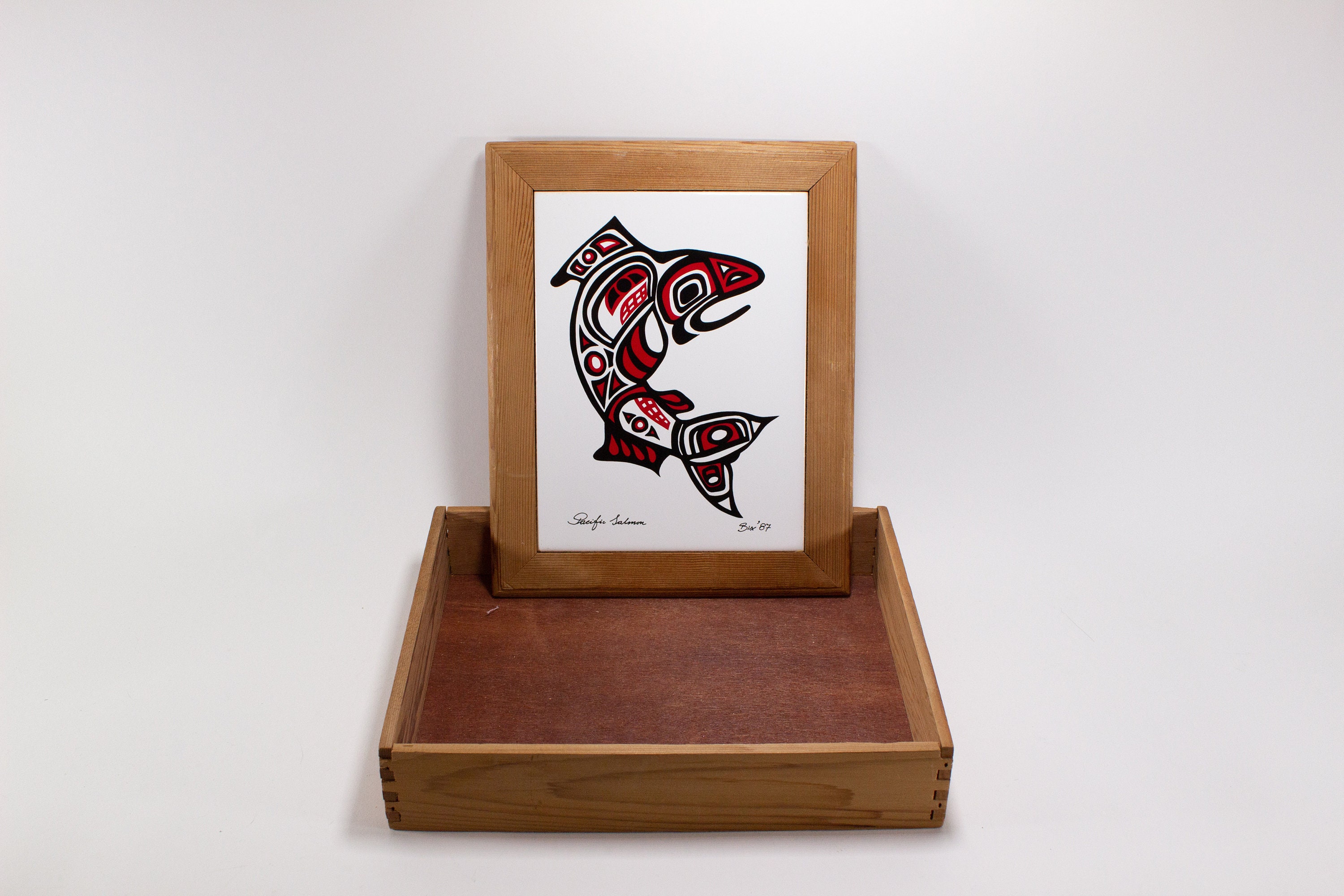 First Nations Pacific Salmon Tile Cedar Haida Keepsake Box Bix ...