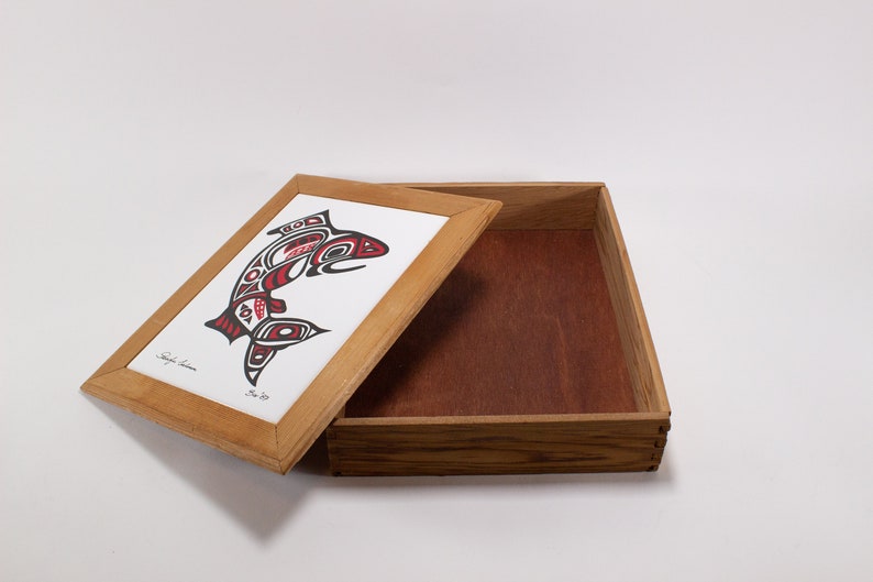 First Nations Pacific Salmon Tile Cedar Haida Keepsake Box Bix ...