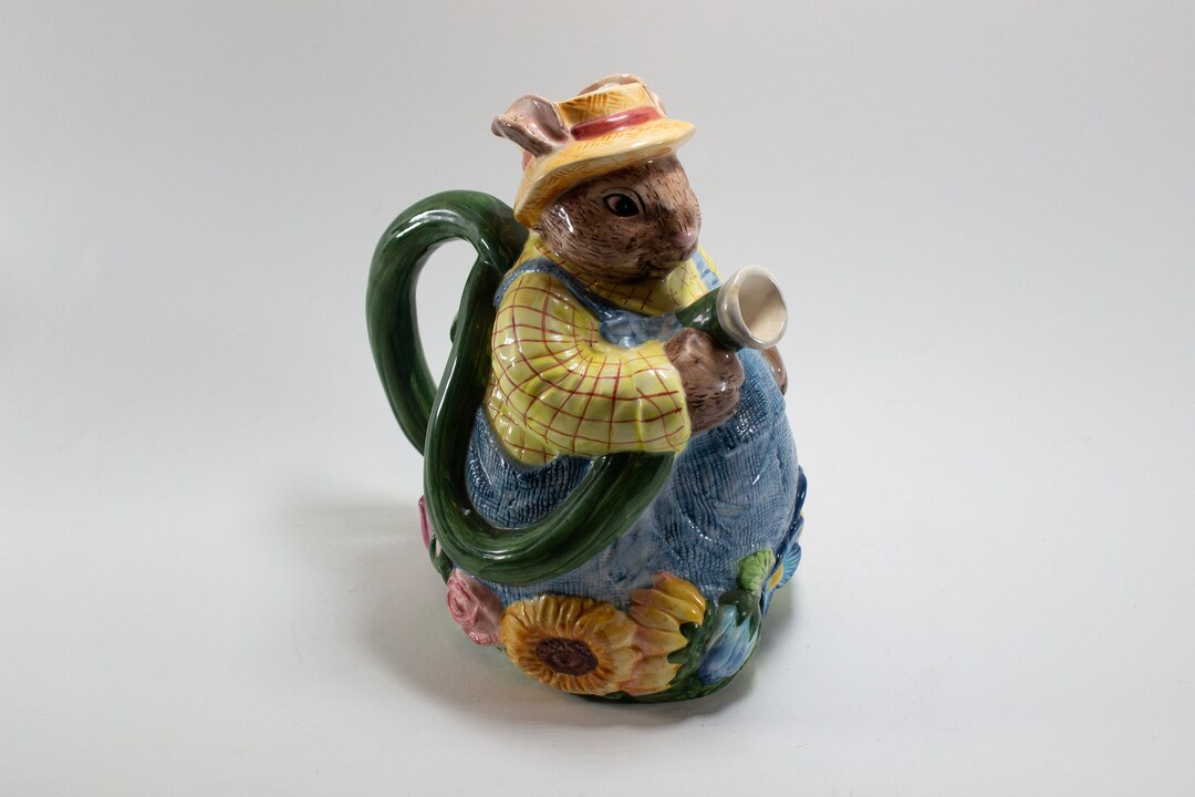 Gardening Bunny Rabbit Watering Can Juice Jug Teapot Hand Painted ...