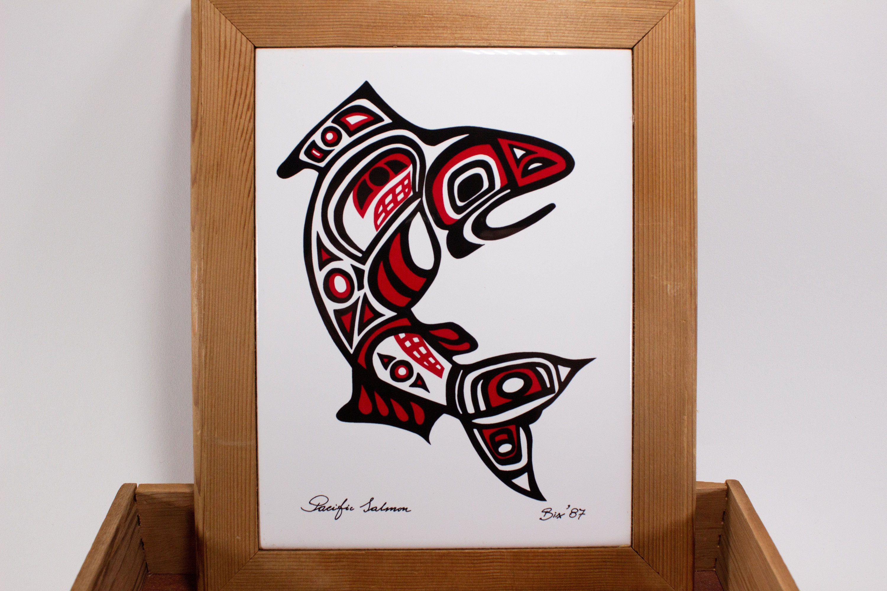 First Nations Pacific Salmon Tile Cedar Haida Keepsake Box Bix ...