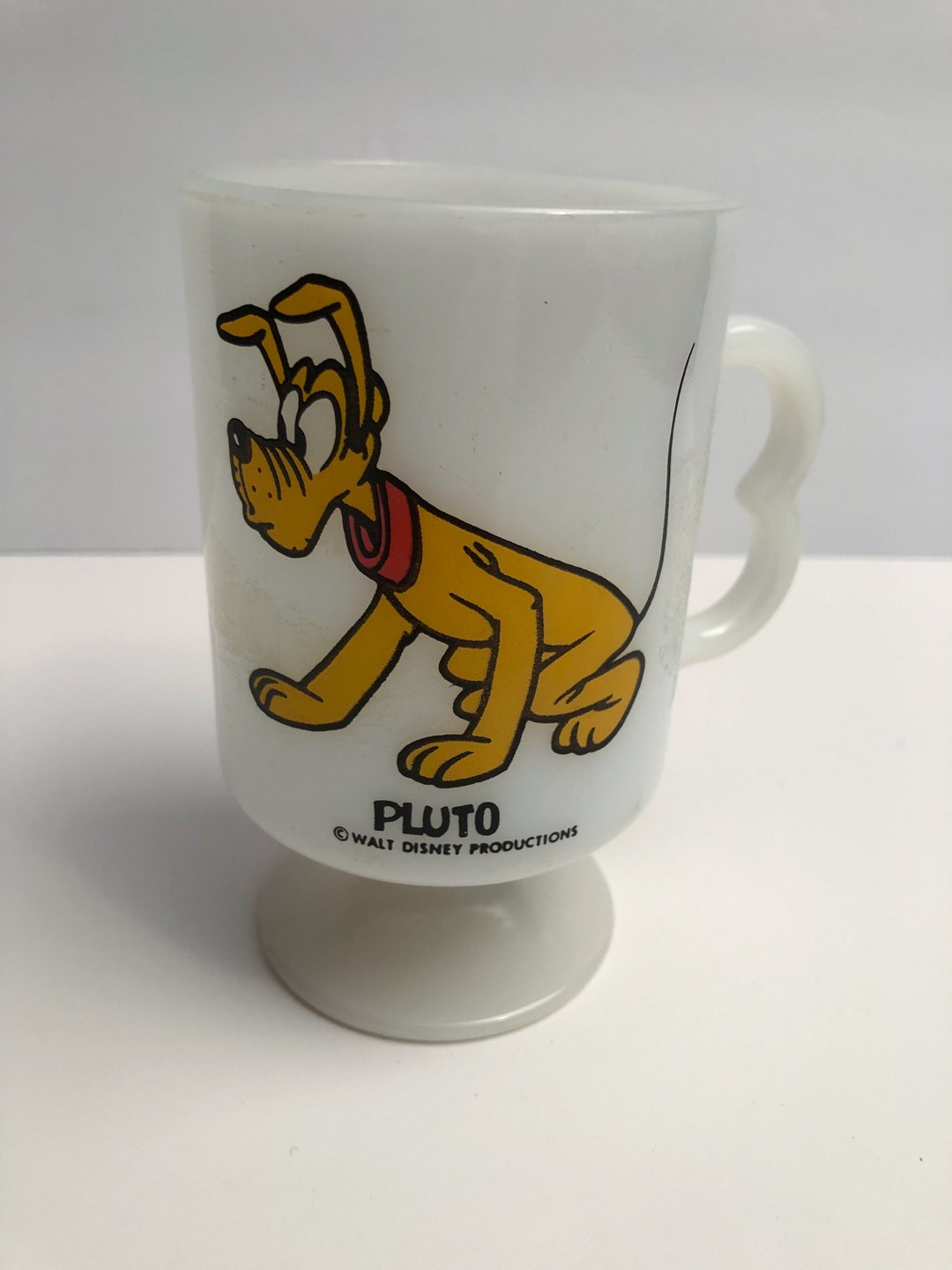 Vintage Walt Disney "pluto" Frosted Glass Pedestal Mug Cup - Etsy