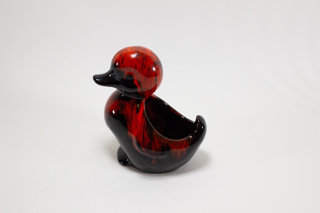 Vintage Ceramic Planter Duck Red and Black Clay Pottery Trinket ...
