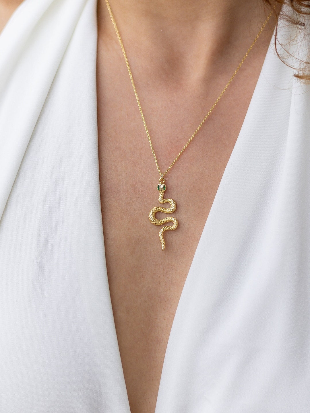 Snake Necklace • Serpent Necklace • Snake Pendant • 14K Gold Plated ...