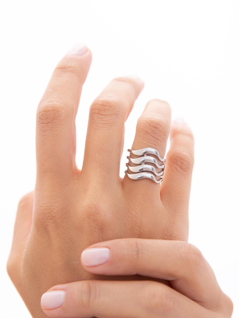 Adjustable Sterling Silver Wave Ring: Handmade Beach Jewelry - Etsy