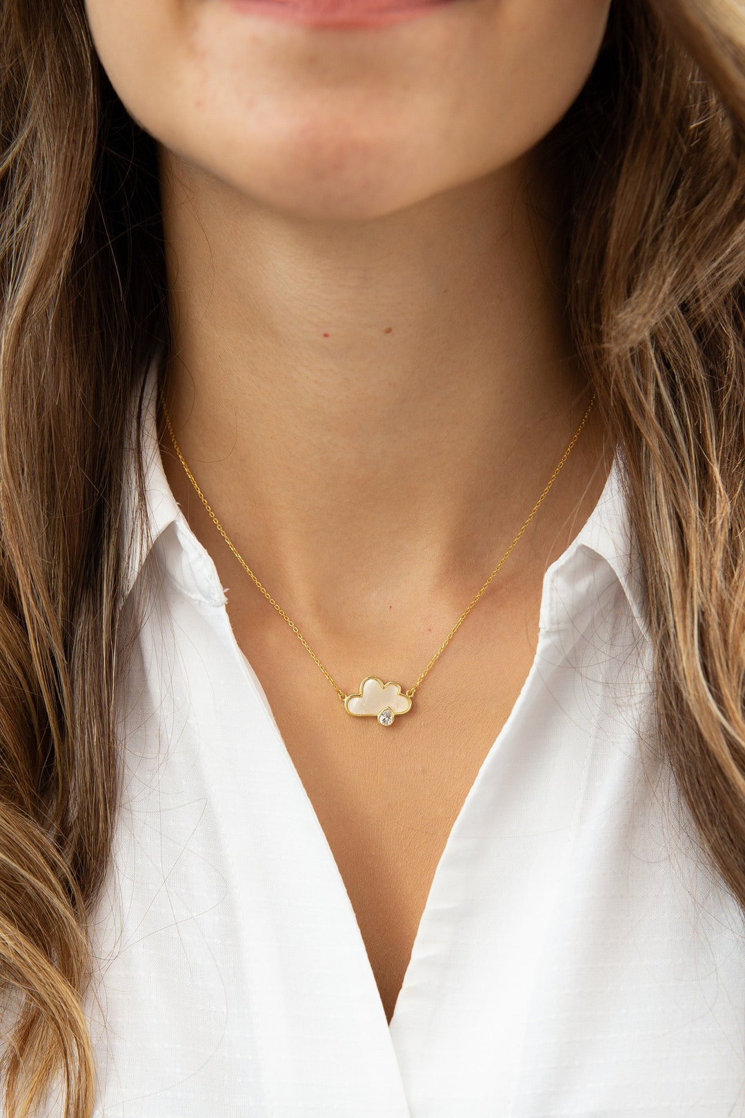 Cloud Necklace • 14K Gold Plated • Sky Necklace • Cloud Pendant • Minimalist Jewelry • Sky ...