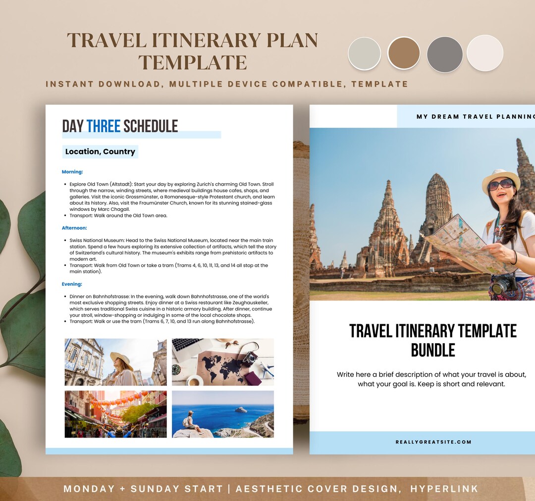 Travel Itinerary Plan Template for Canva, Editable Trip Planner and ...