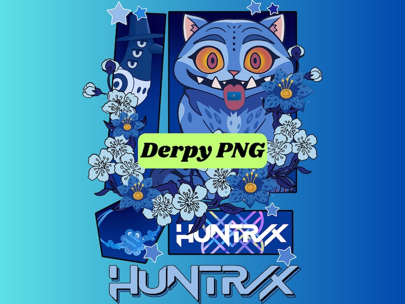 Derpy Huntrix Demon Hunters PNG | Cute Anime Cat Clipart | Blue Floral ...