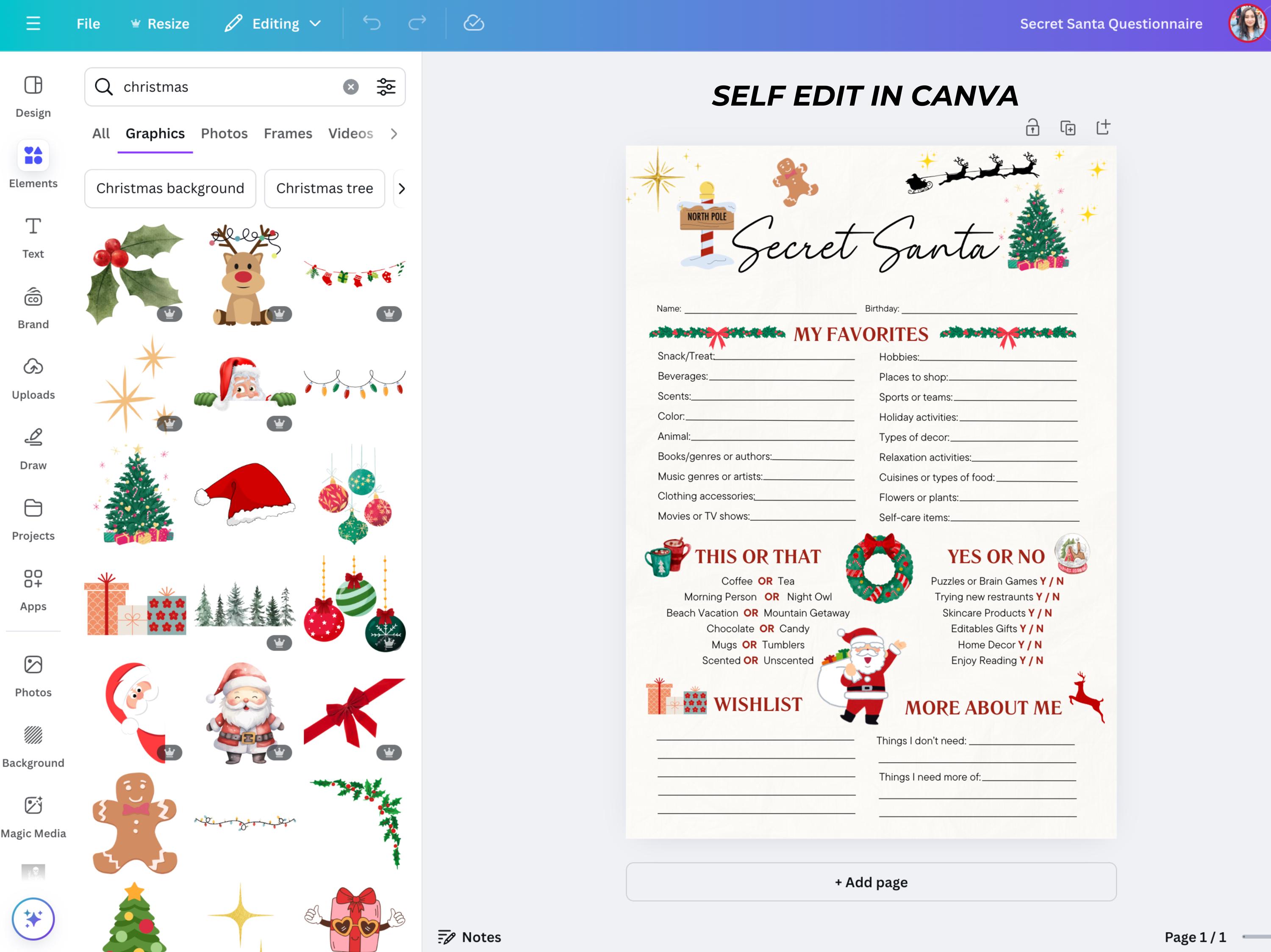 Secret Santa Survey, Favorite Things List, Christmas Questionnaire ...
