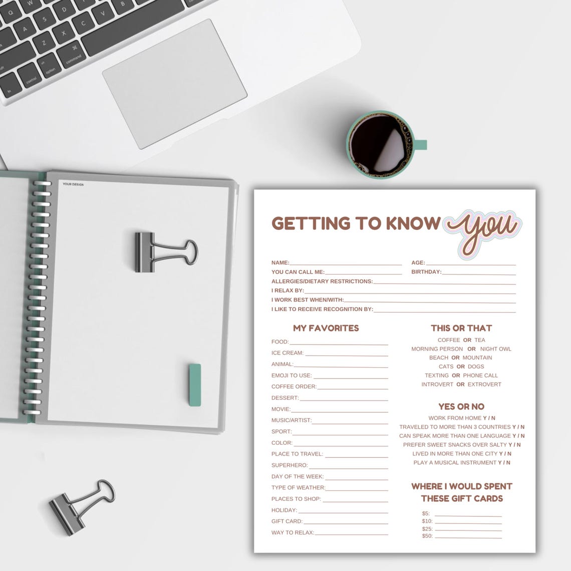 Team Building Get to Know Me Questionnaire Printable | Favorite Things ...