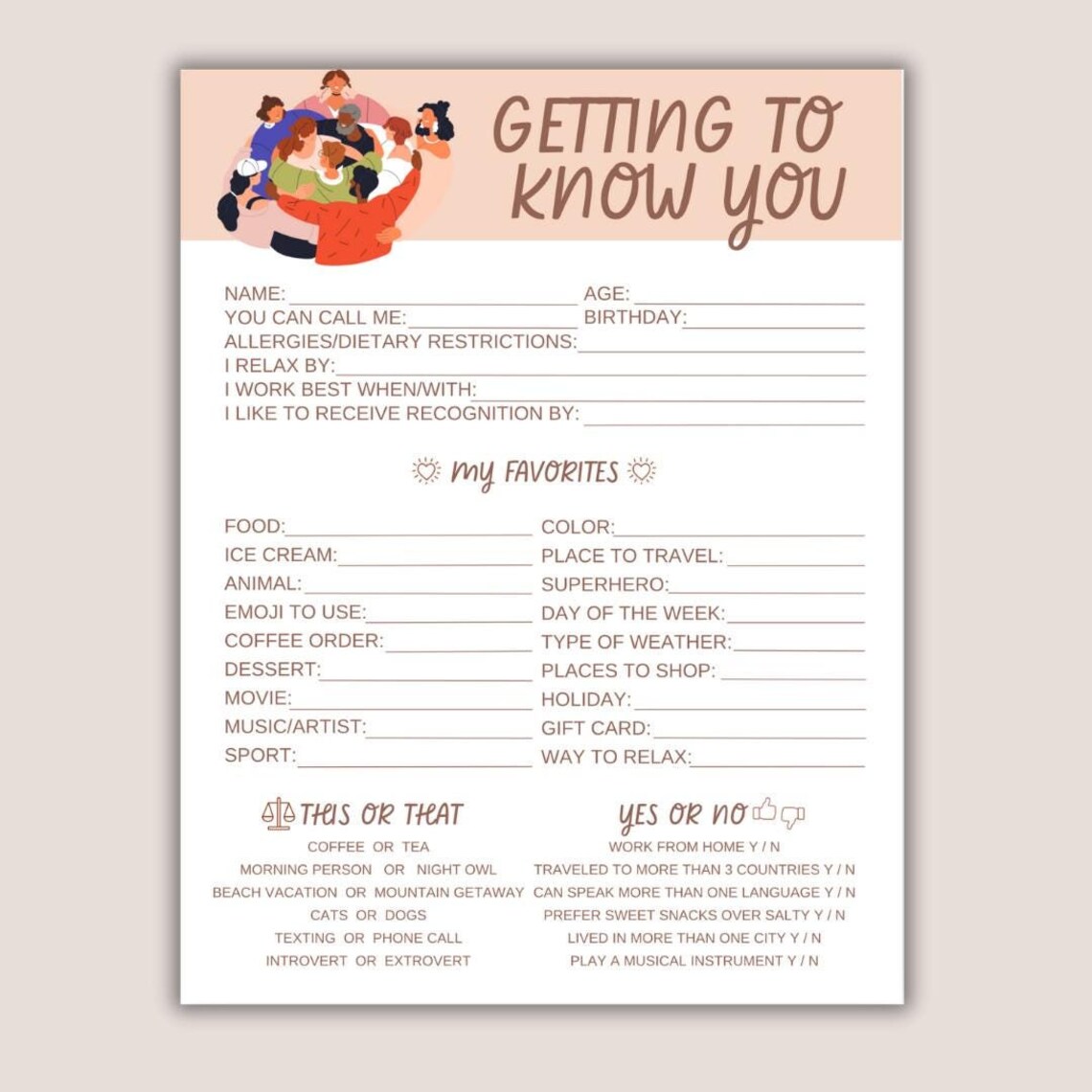Team Building Get to Know Me Questionnaire Printable | Team Building ...