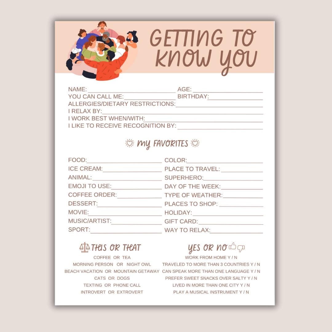 Team Building Get to Know Me Questionnaire Printable | Team Building ...