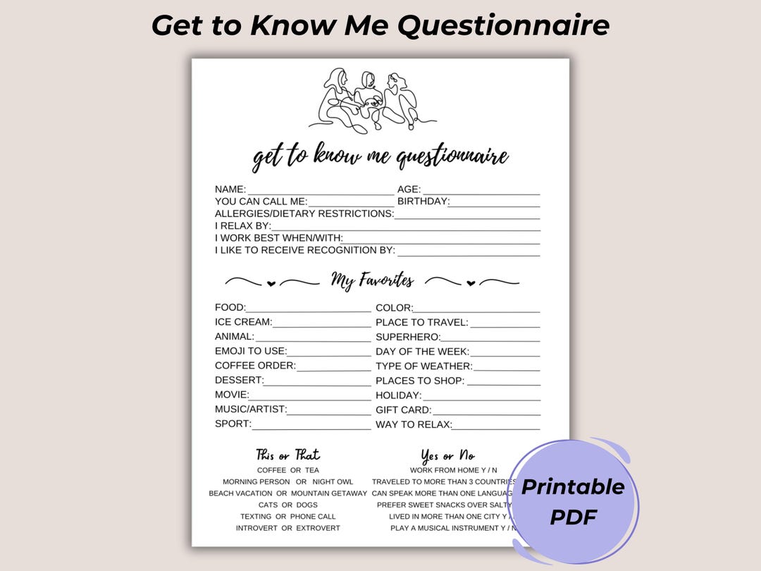 Team Building Get to Know Me Questionnaire Printable | Team Building ...