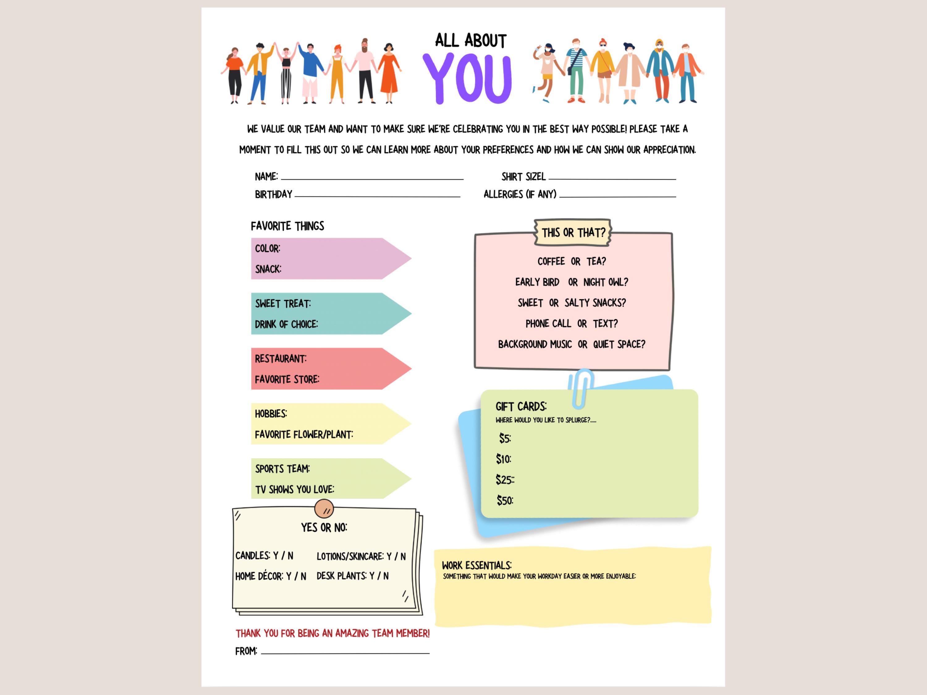Get to Know Me Printable | My Favorite Things List | Team Building, New ...
