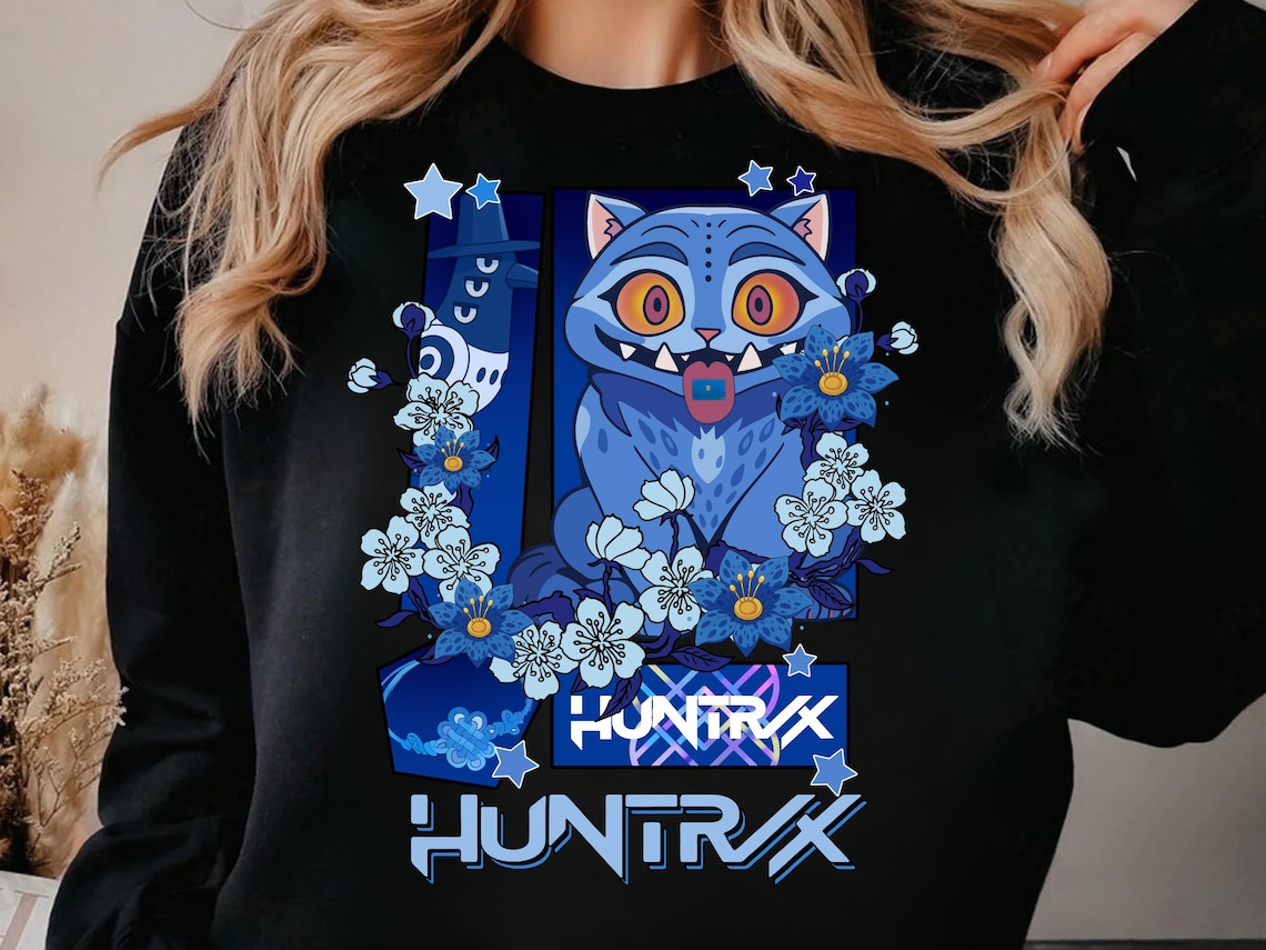 Derpy Huntrix Demon Hunters PNG | Cute Anime Cat Clipart | Blue Floral ...