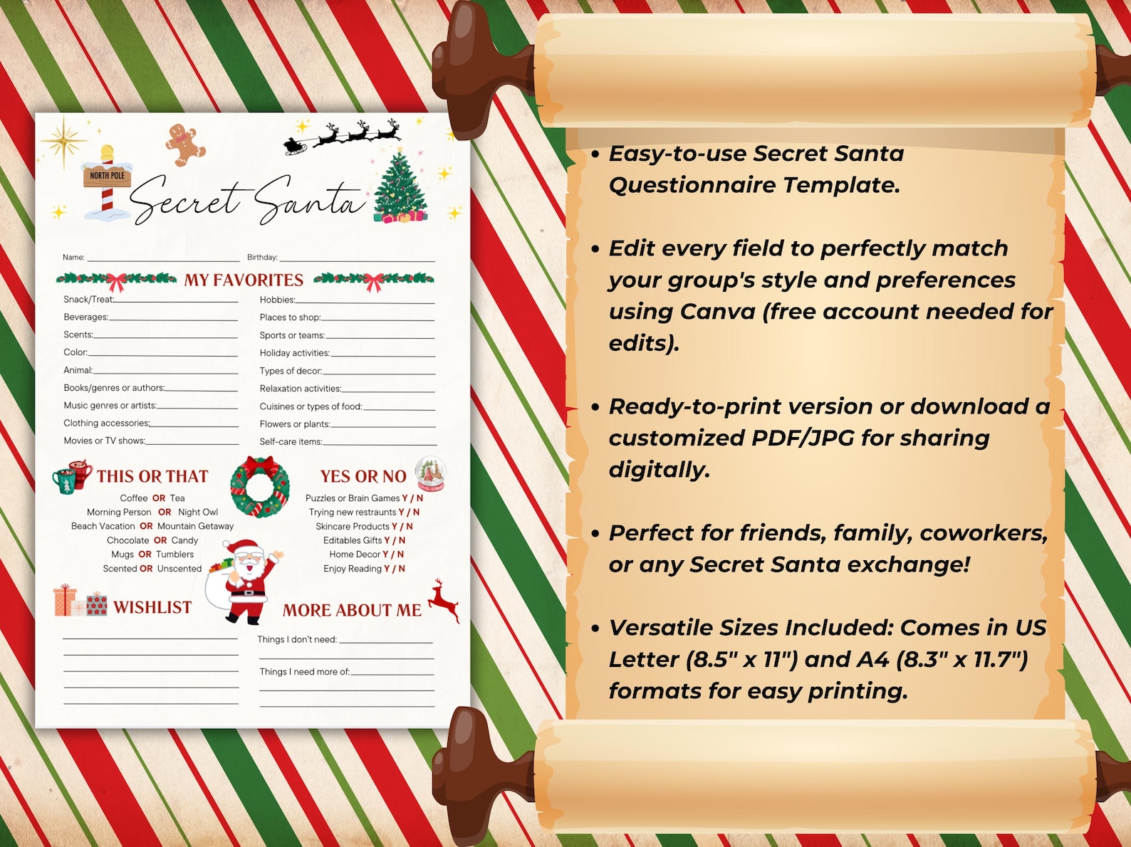 Secret Santa Survey, Favorite Things List, Christmas Questionnaire ...