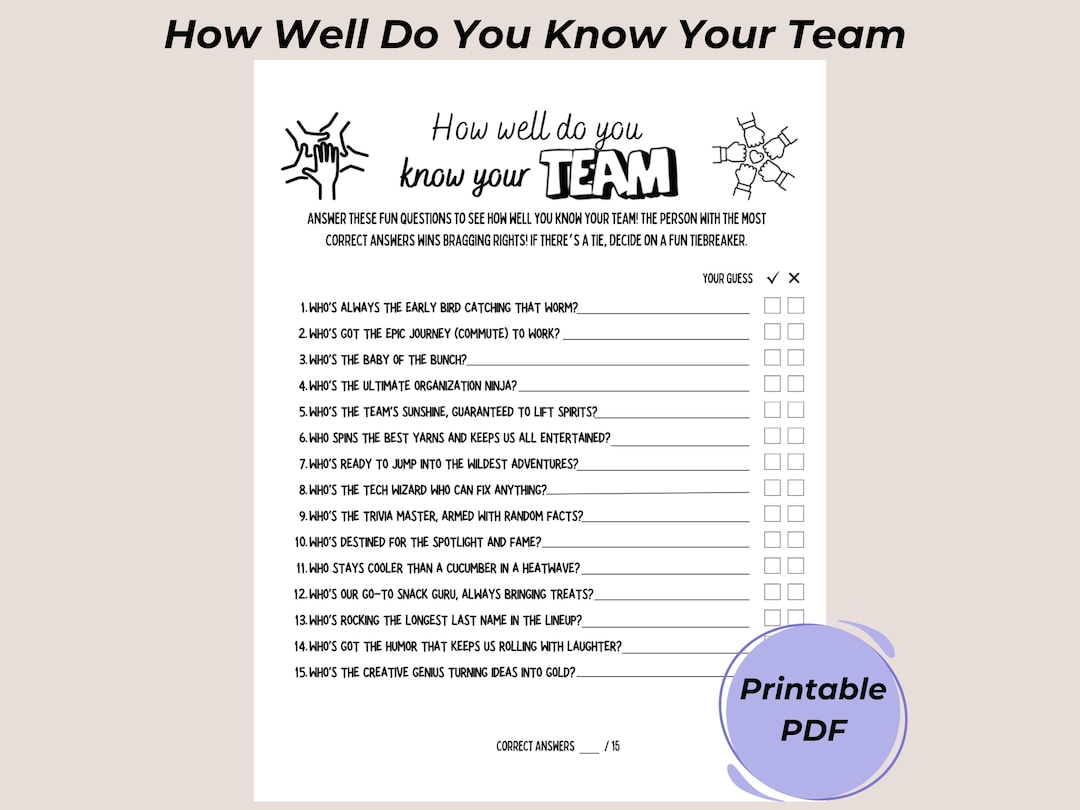 Team Building Games How Well Do You Know Your Team Coworker Activity ...