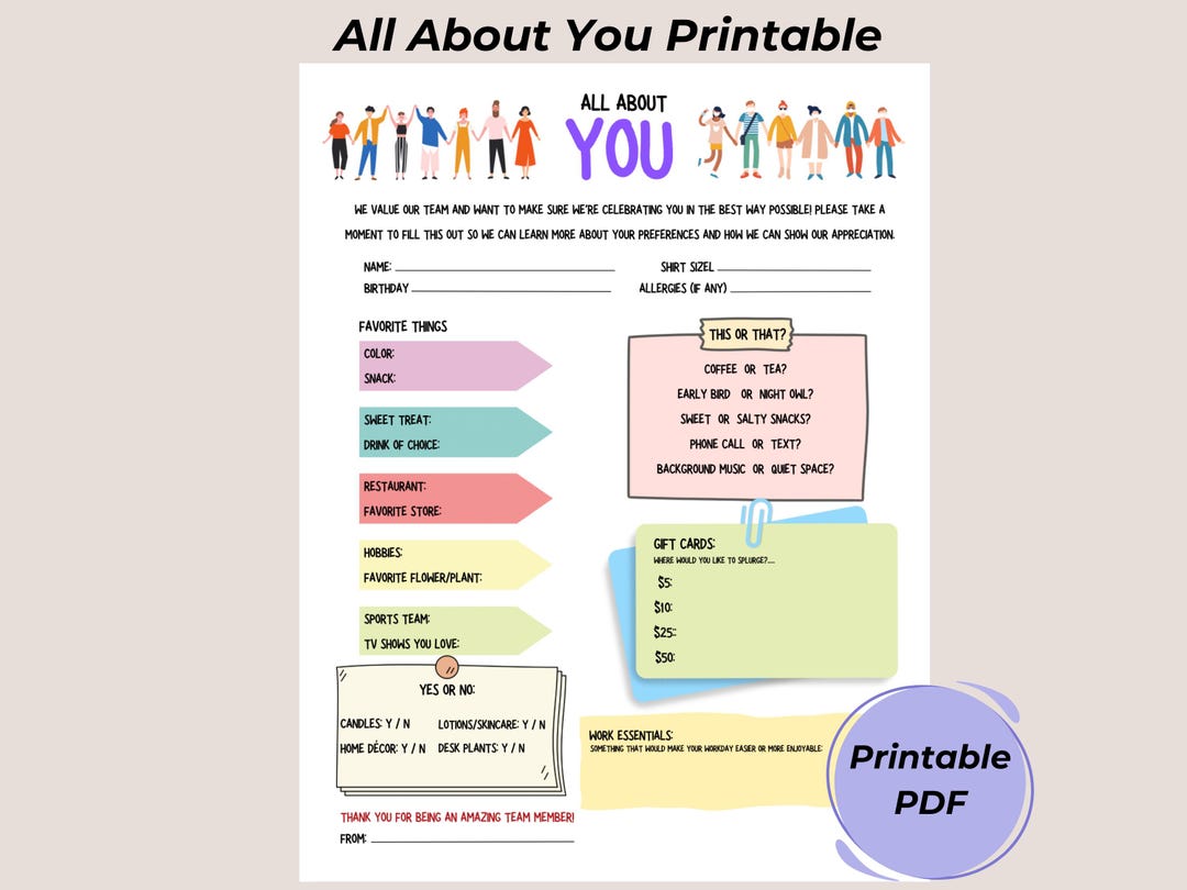 Get to Know Me Printable | My Favorite Things List | Team Building, New ...