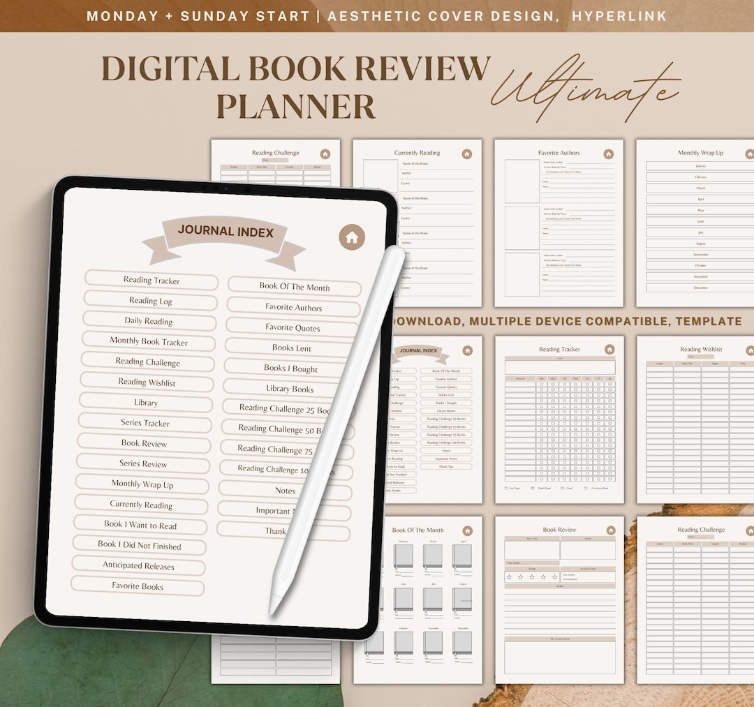 Digital Book Review Planner Template for Readers, Printable Book ...