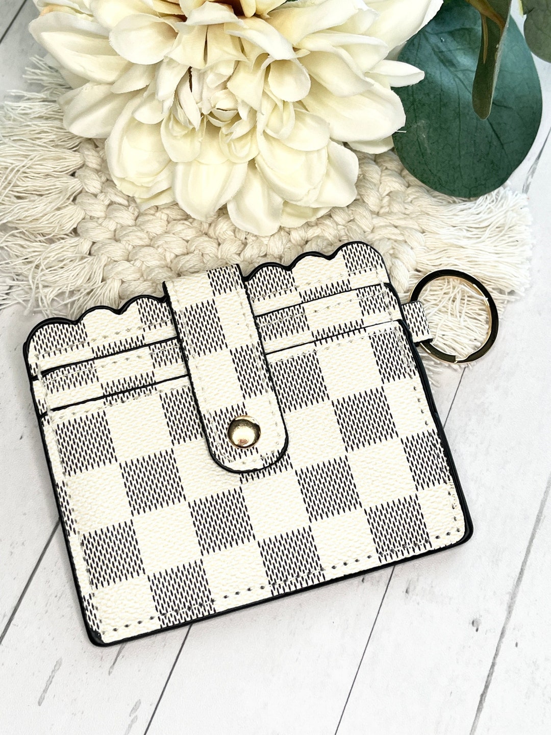 Checkered Card Holder Wallet With Keyring - Etsy
