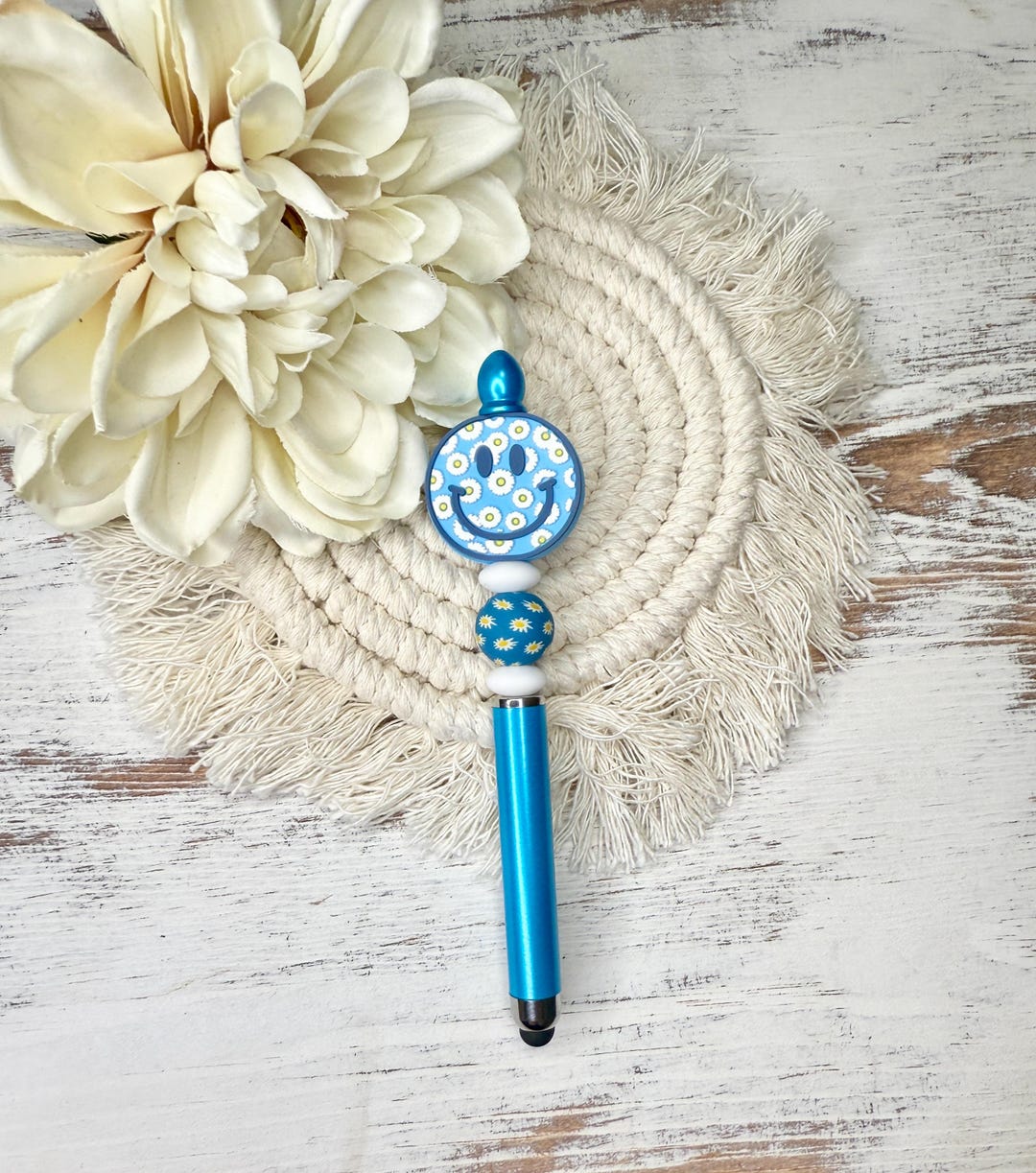 Stylus & Pen Duo | Smiley Face and Daisy Beaded Stylus | Retro Smiley ...