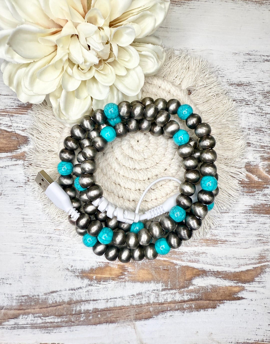 Beaded Charger, 2 in 1 USB Type C Phone Charger, Western Turquoise ...