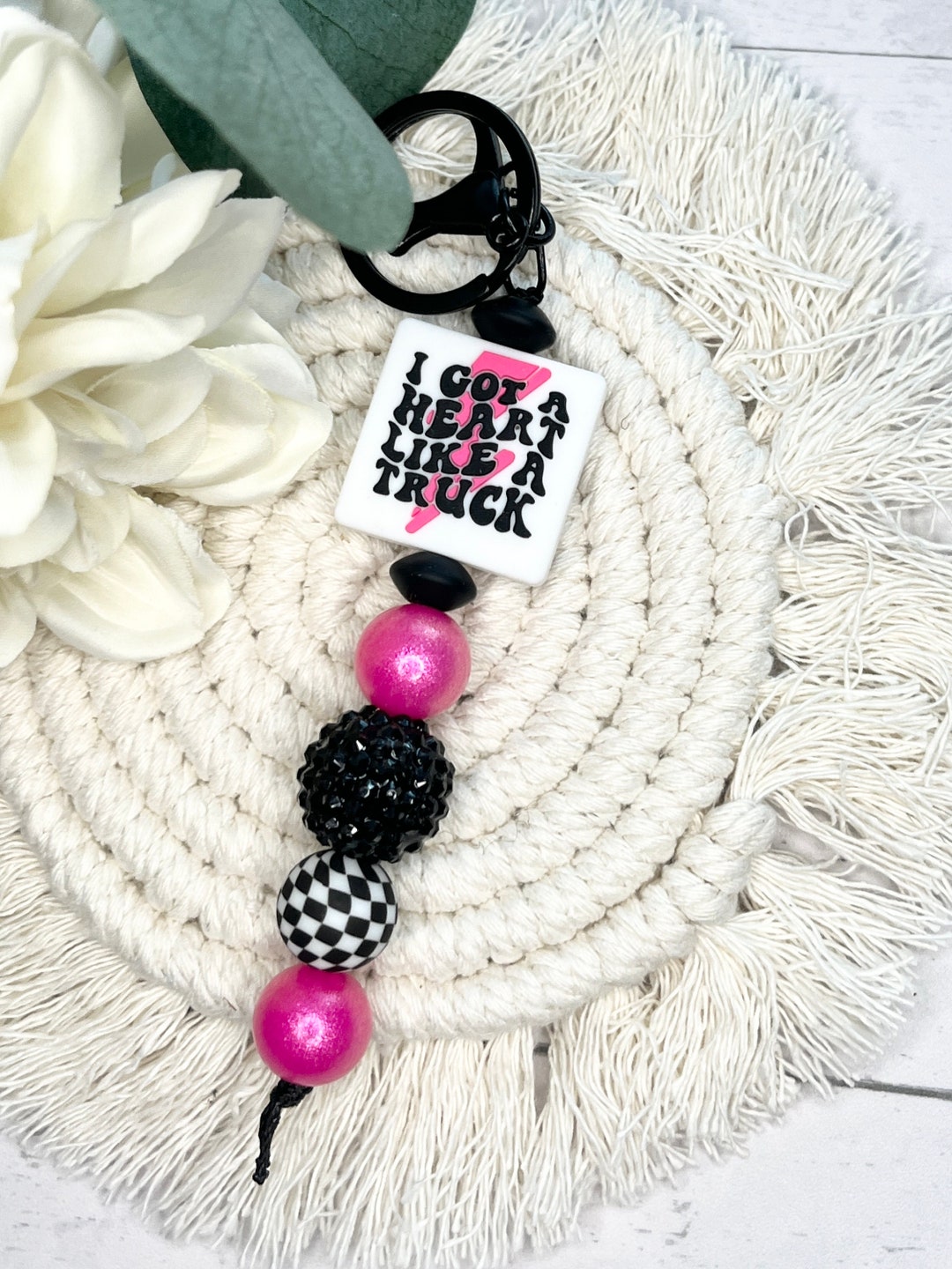 Western Aztec Keychain Black and Hot Pink Silicone Bling Character ...