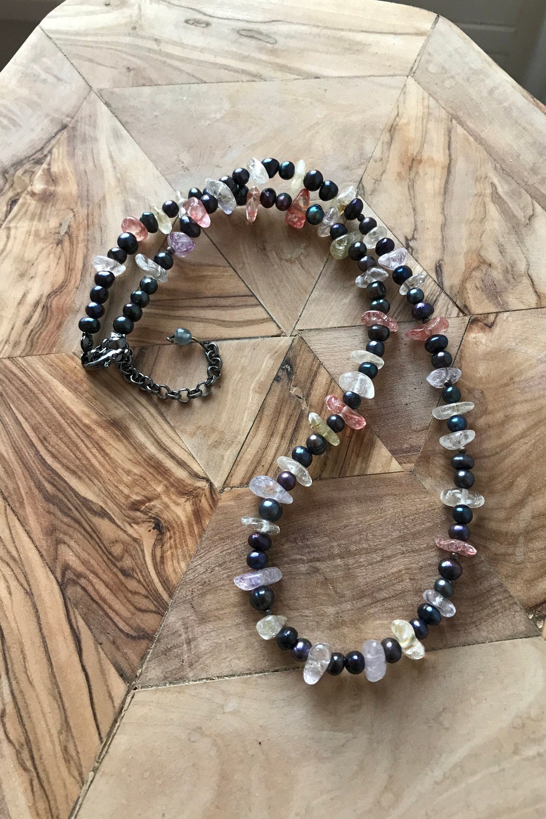 Handmade Reclaimed Vintage Pearl and Semi Precious Stone Necklace - Etsy