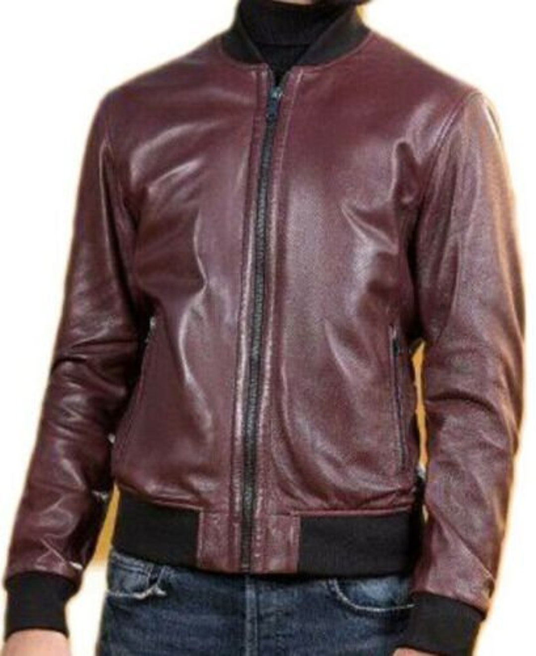 Men Bomber Leather Jacket Men Burgundy Leather Bomber Jacket - Etsy