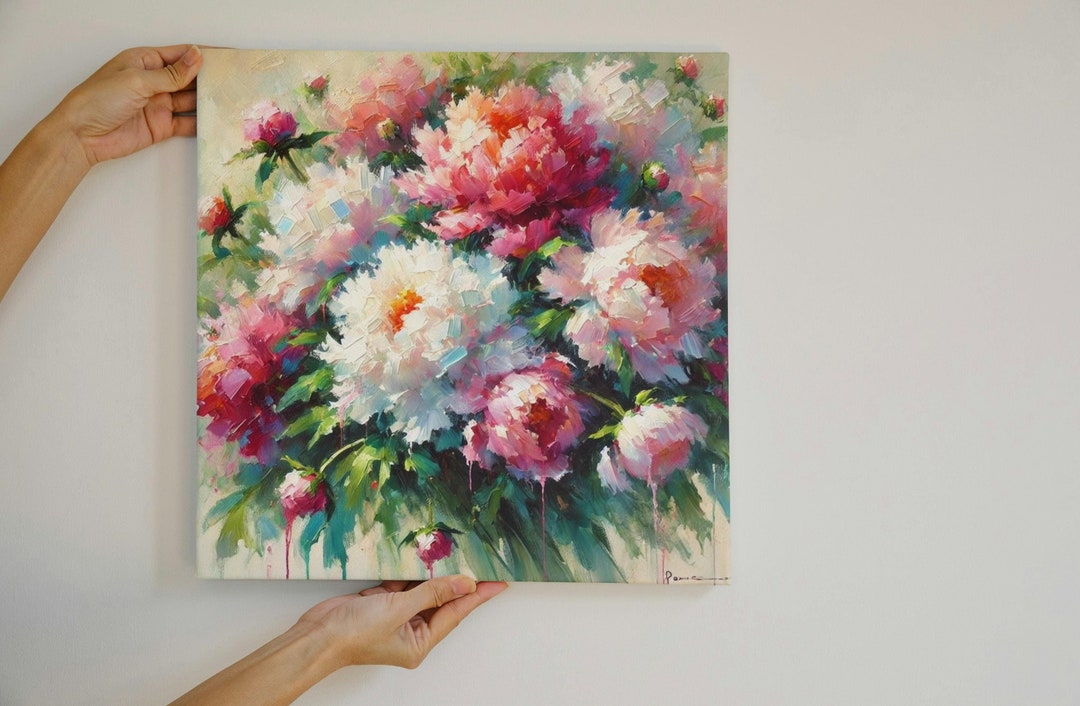 Impressionist Art Print of Beautiful Peonies Floral Wall Art, Romantic ...