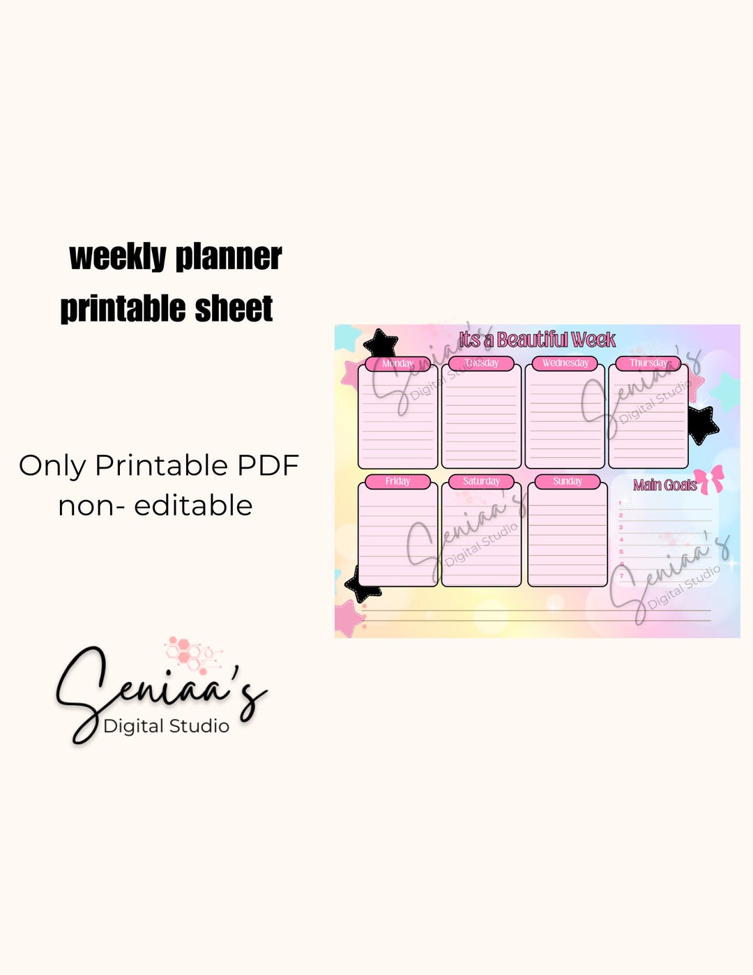 Weekly Planner Printable Sheet - Etsy