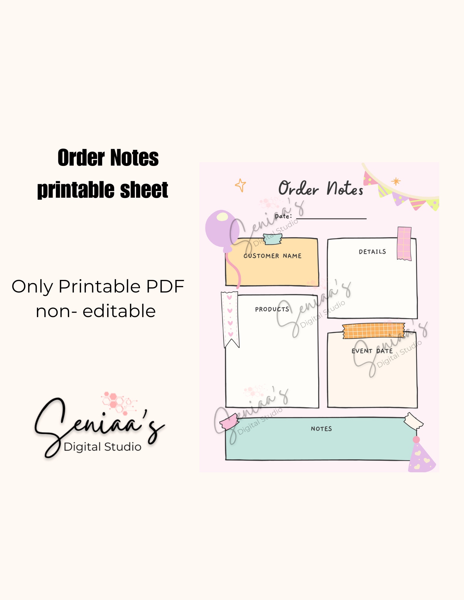 Printable Order Notes Sheet - Etsy
