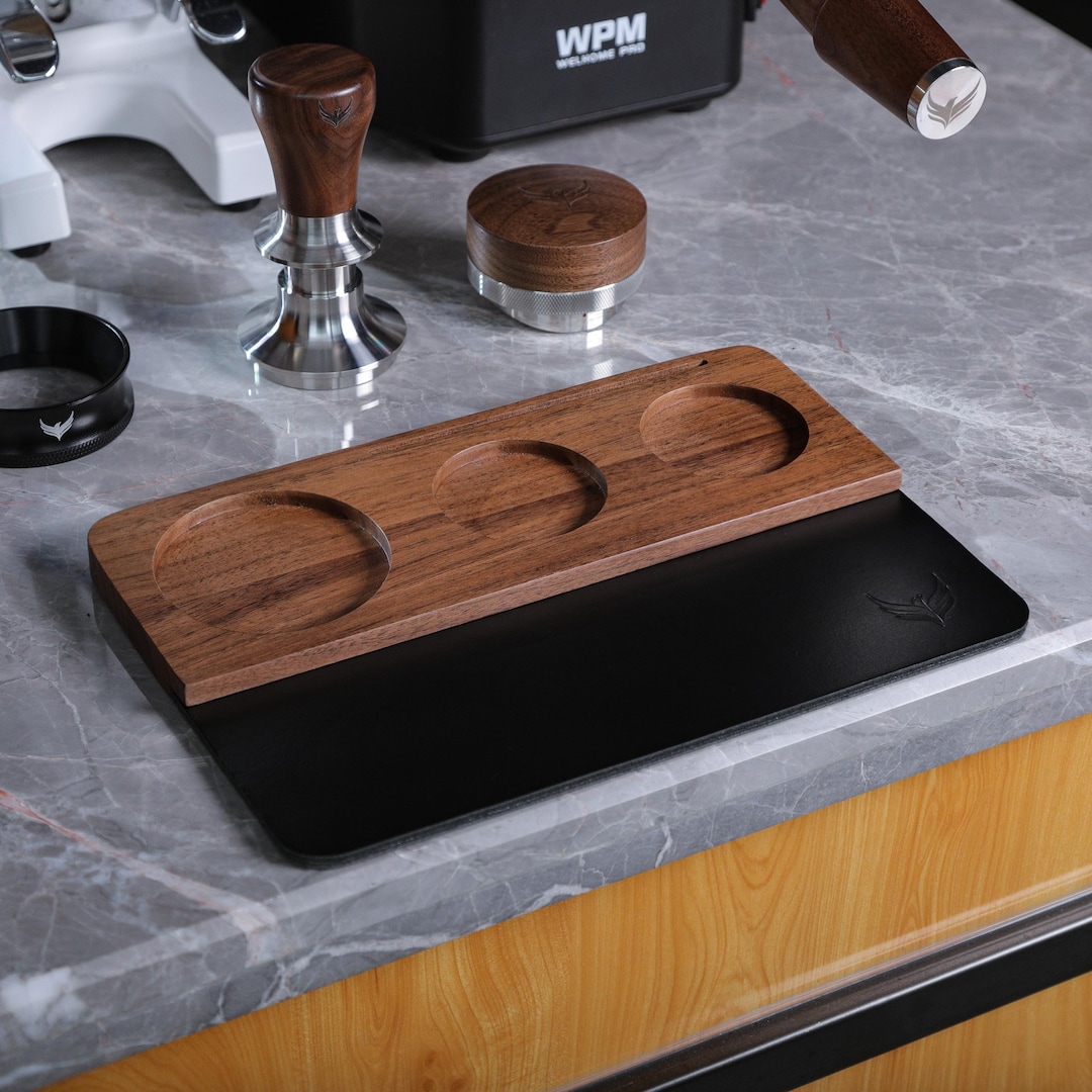 Personalized Espresso Tamper Mat | Walnut & Leather Tamping Mat for ...