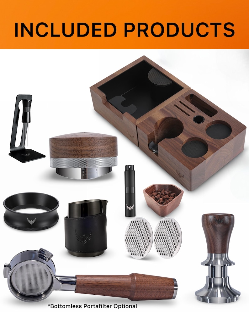 Espresso Machine Accessories Kit 12 Pcs Walnut | Calibrated Tamper ...