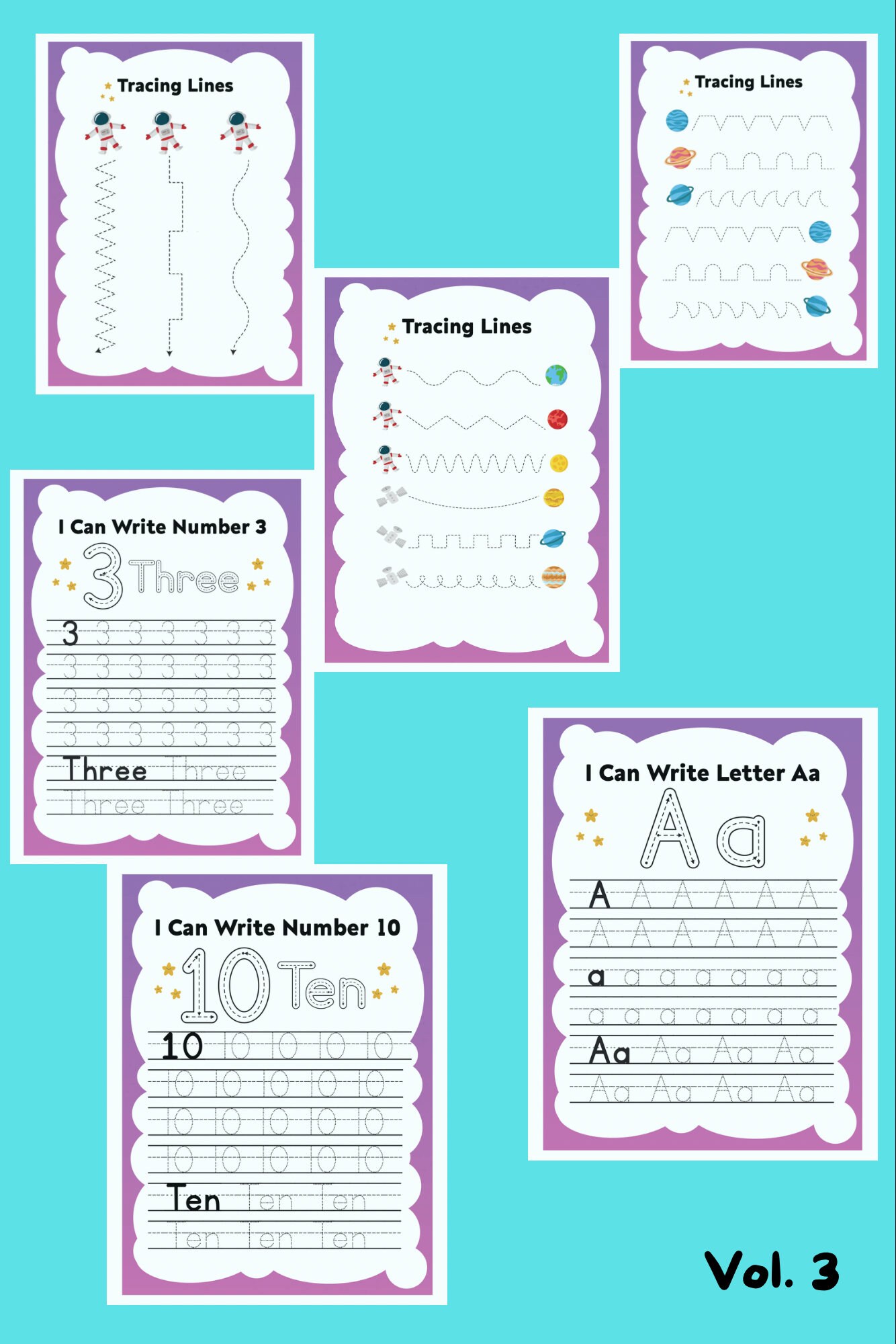 ABC, Alphabet, Number, Tracing Lines Workbook for Kids - Etsy