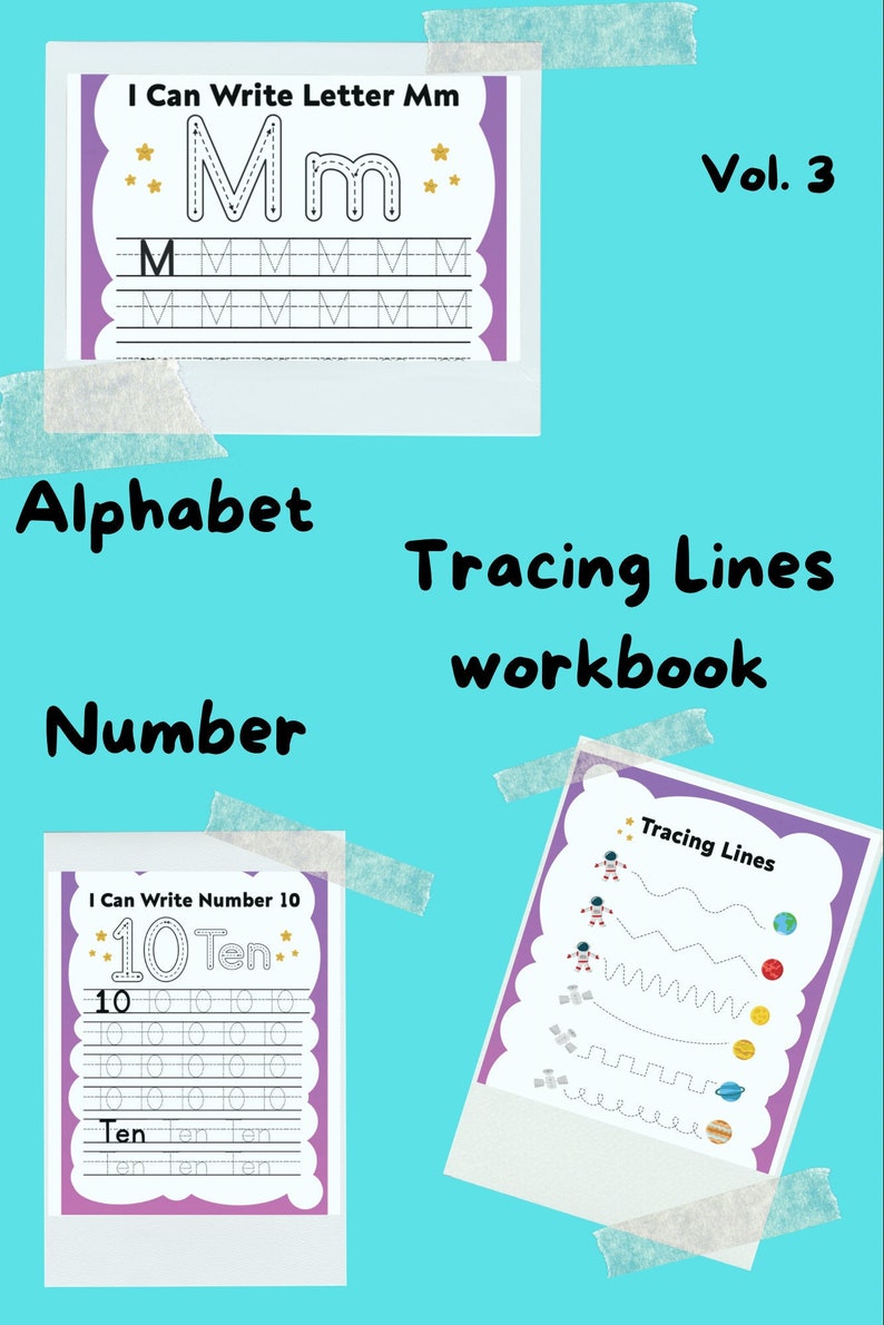 ABC, Alphabet, Number, Tracing Lines Workbook for Kids - Etsy
