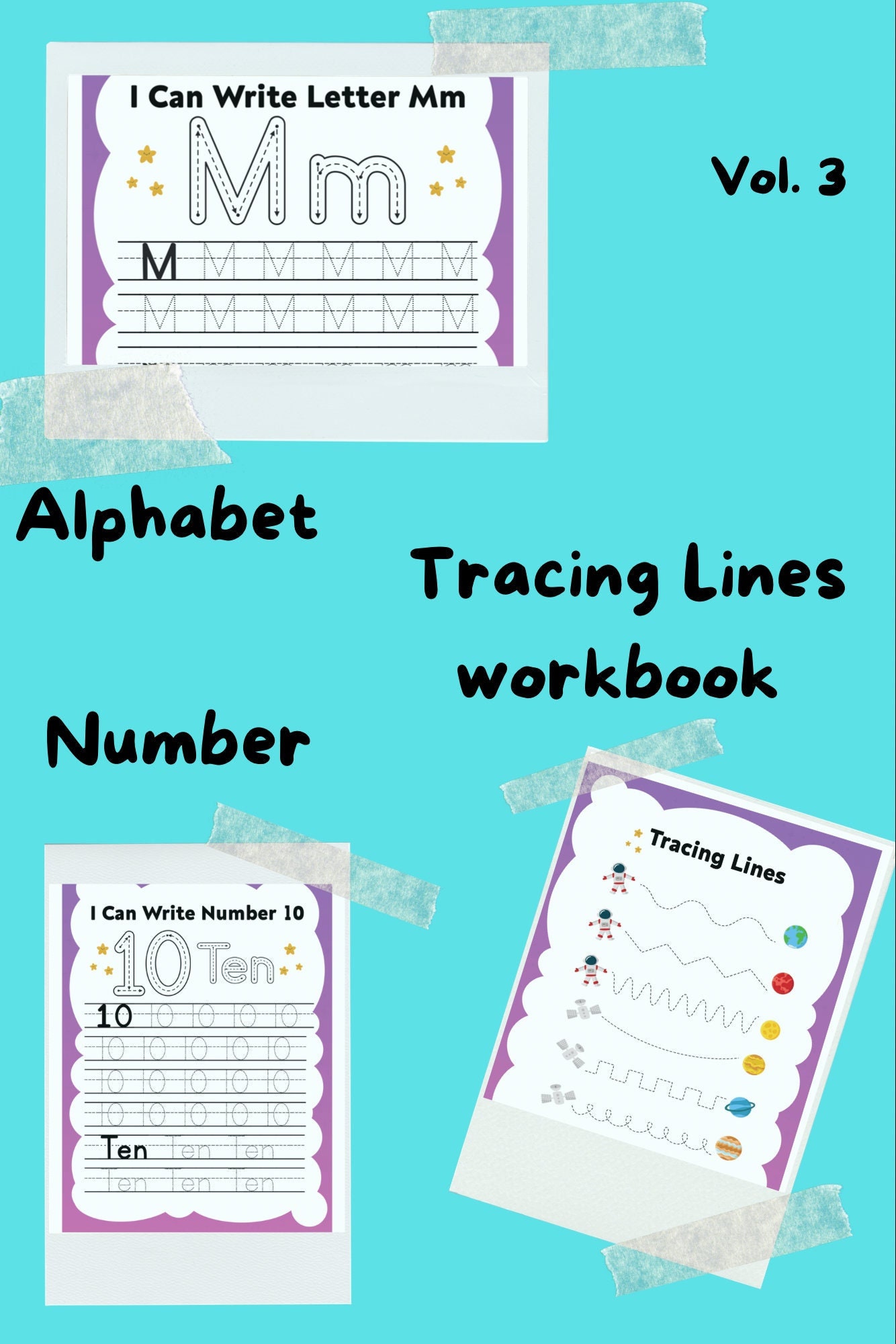 ABC, Alphabet, Number, Tracing Lines Workbook for Kids - Etsy