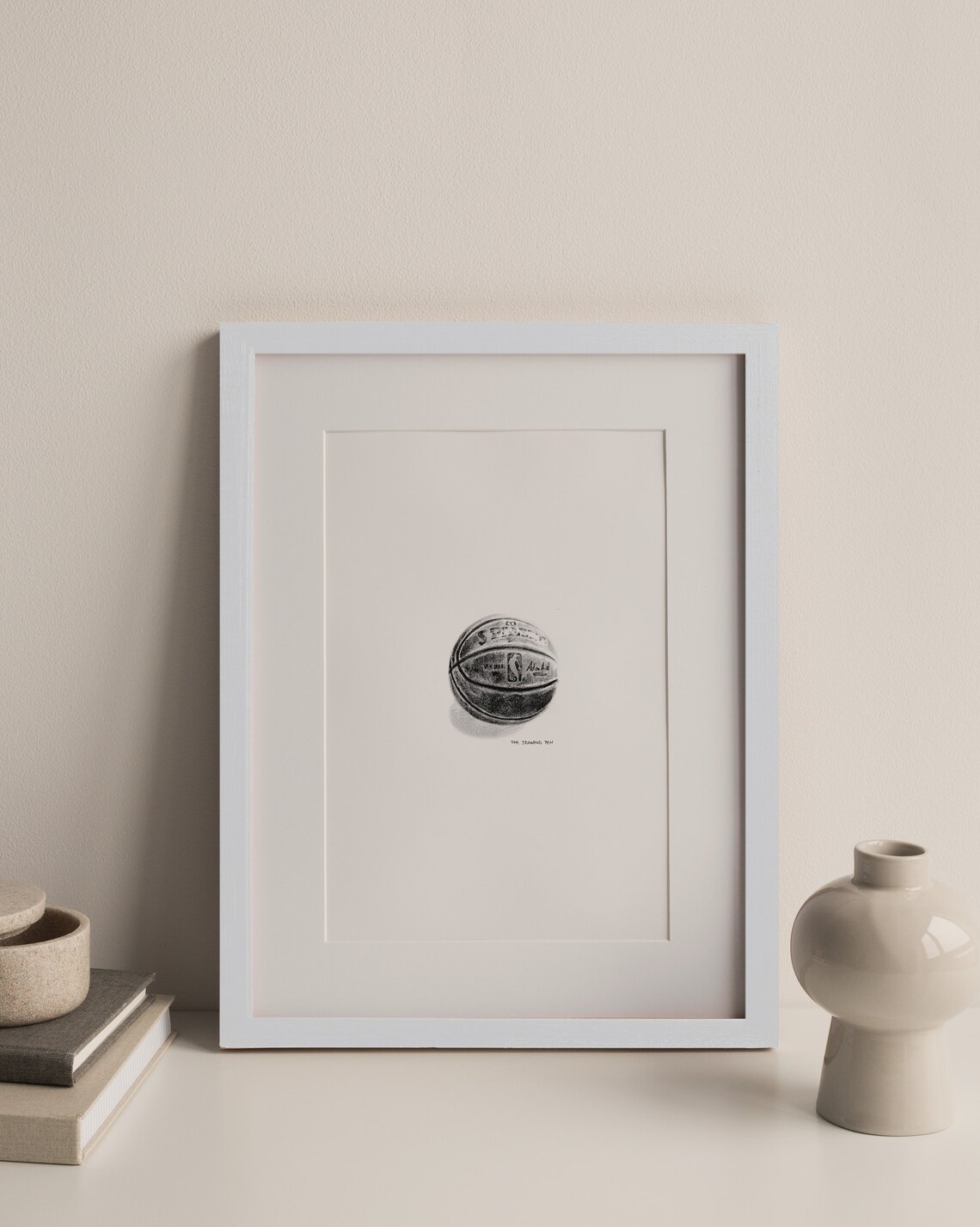 NBA Spalding Basketball Drawing Wall Art | Minimalist Ball Wall Art ...