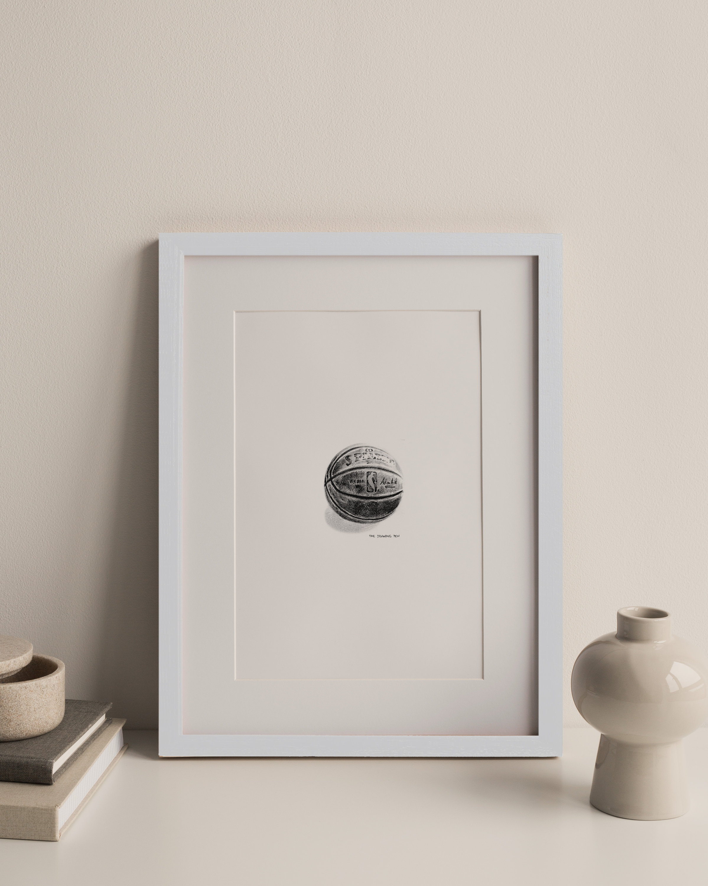 NBA Spalding Basketball Drawing Wall Art | Minimalist Ball Wall Art ...