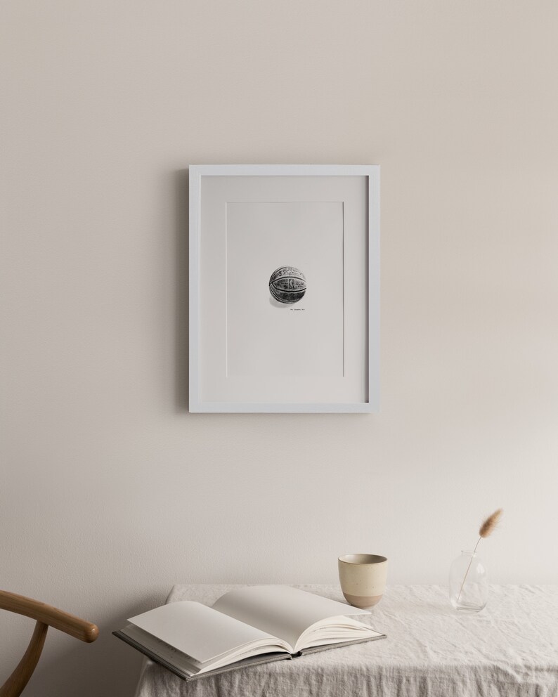 NBA Spalding Basketball Drawing Wall Art | Minimalist Ball Wall Art ...