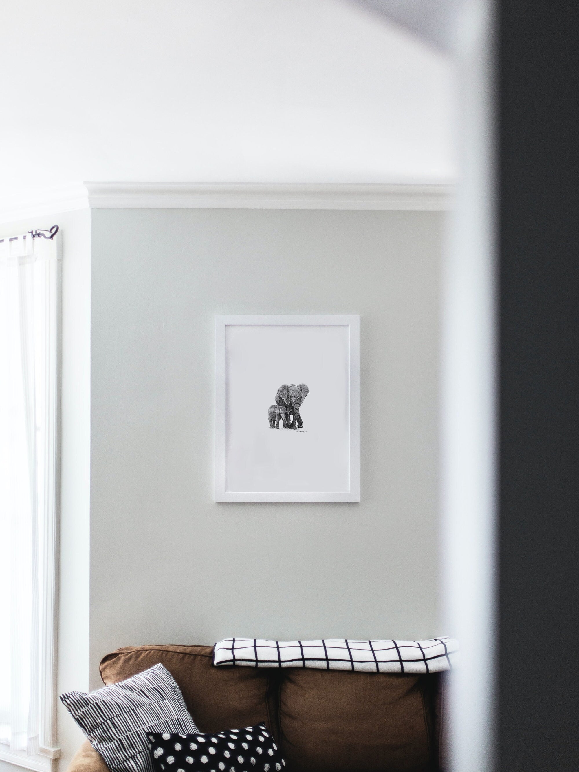 Elephant Pencil Drawing Wall Art | Minimalist Animal Wall Art Pencil ...