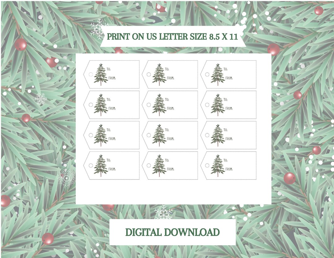 Printable Christmas Tree Gift Tags Set of 12 Gift Tags Christmas Gift ...