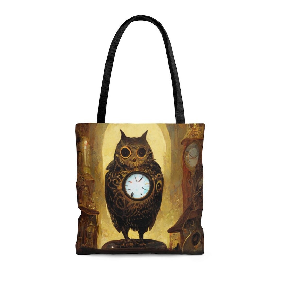 Clockwork Owl - Tote Bag, AI, Steampunk Owl Grandfather Clock, Fantasy ...
